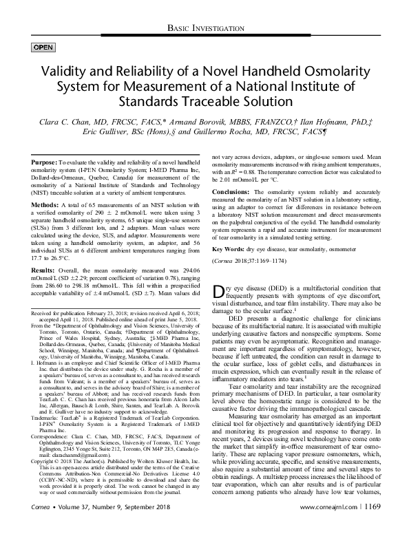(PDF) Validity and Reliability of a Novel Handheld Osmolarity System ...