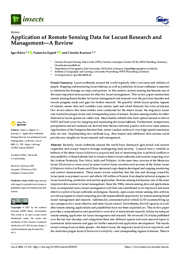 (PDF) Application of Remote Sensing Data for Locust Research and ...