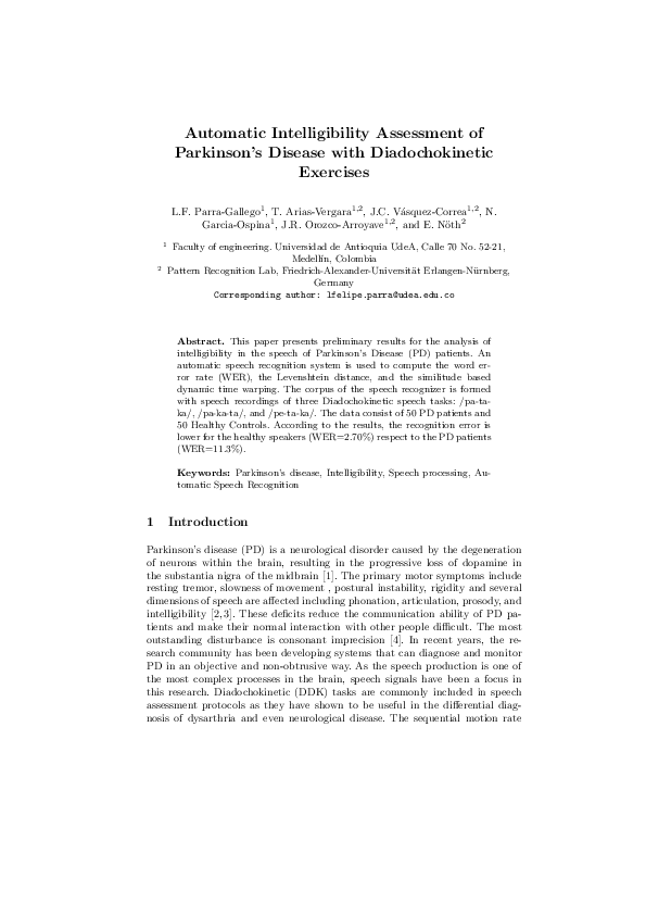 (PDF) Automatic Intelligibility Assessment of Parkinson’s Disease with ...