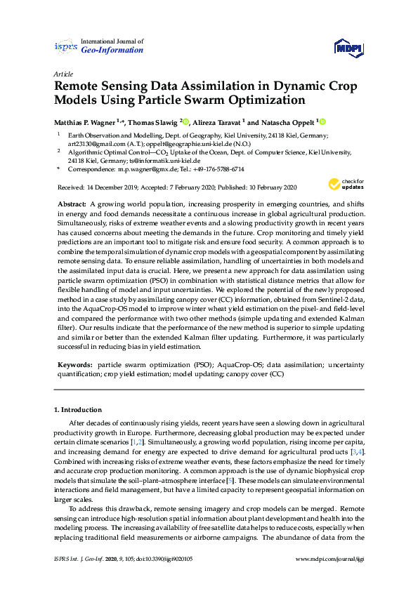 (PDF) Remote Sensing Data Assimilation in Dynamic Crop Models Using Particle Swarm Optimization