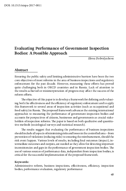 (PDF) Evaluating Performance of Government Inspection Bodies: A ...