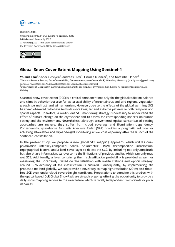 (PDF) Global Snow Cover Extent Mapping Using Sentinel-1