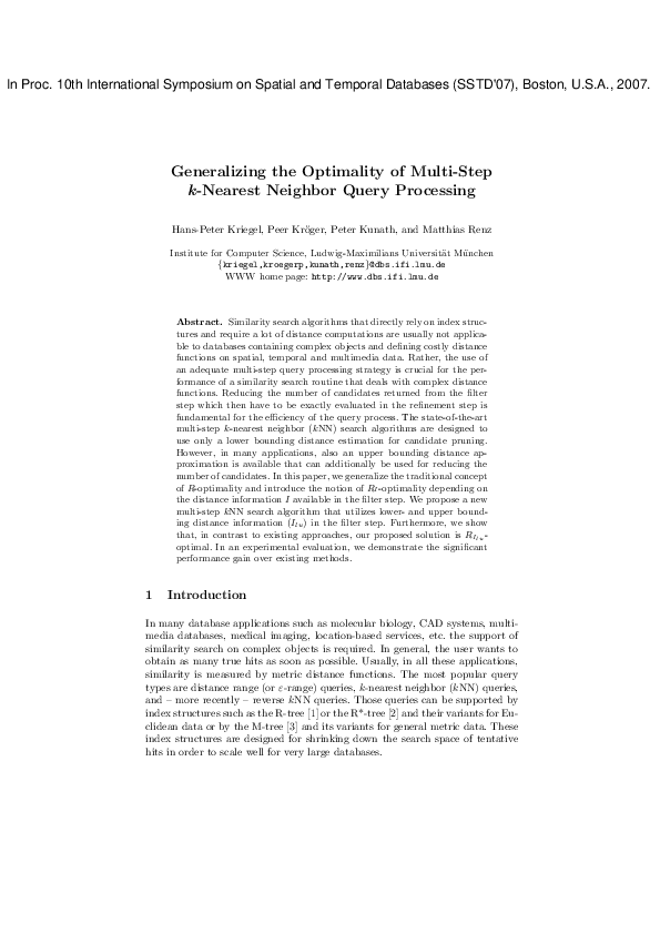 (PDF) Generalizing the Optimality of Multi-step k-Nearest Neighbor Query Processing