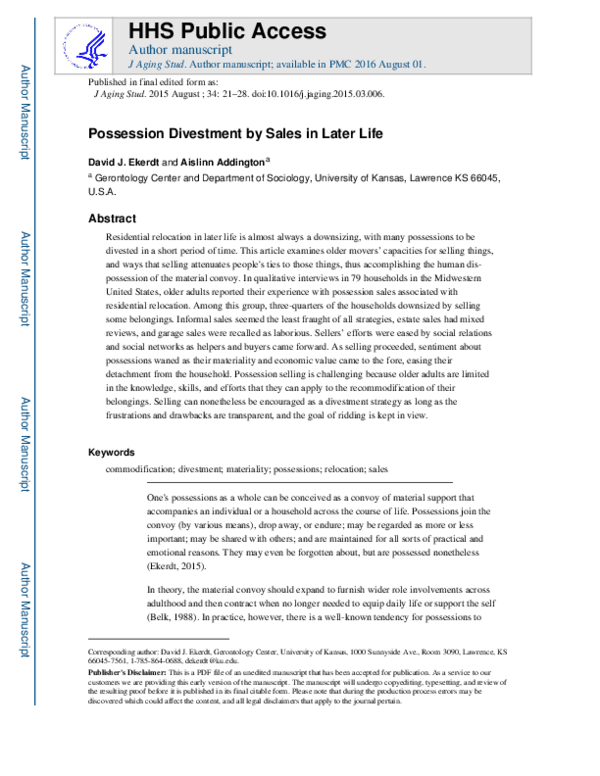 (PDF) Possession divestment by sales in later life