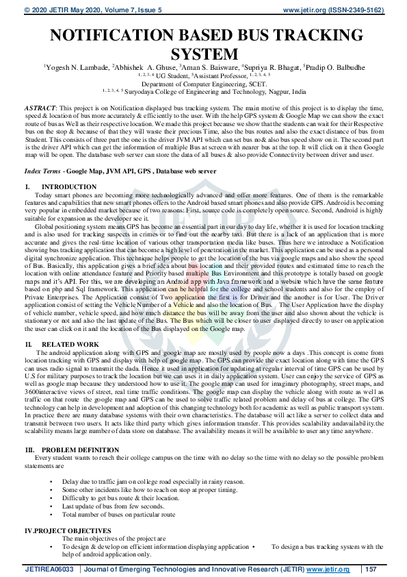 (PDF) Notification Based Bus Tracking System