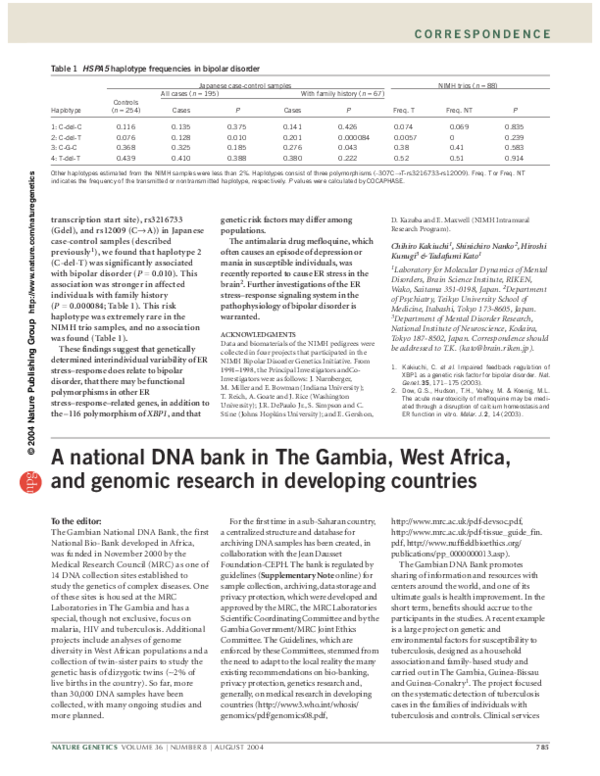 (PDF) A national DNA bank in The Gambia, West Africa, and genomic ...