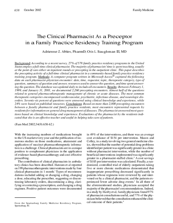(PDF) The clinical pharmacist as a preceptor in a family practice ...