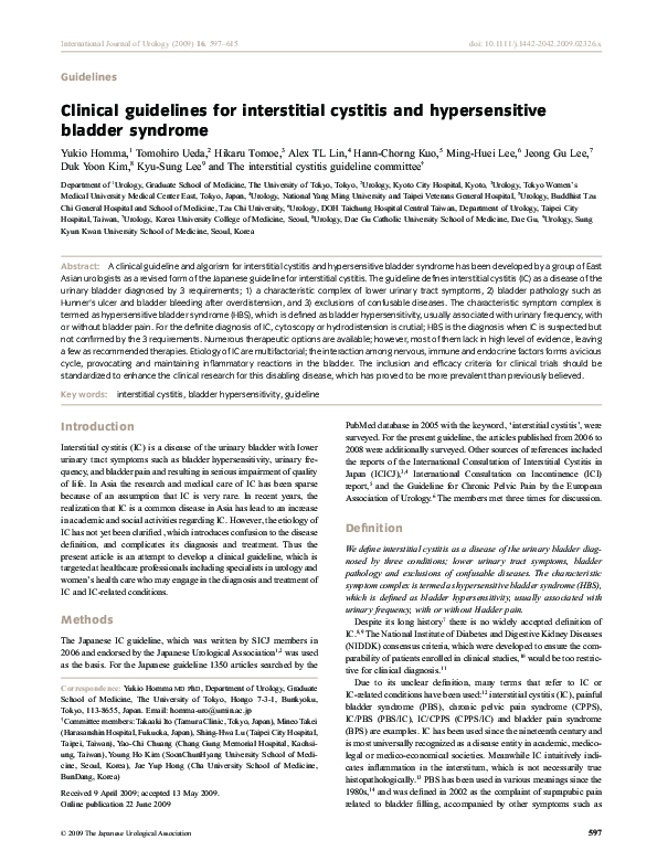 (PDF) Clinical guidelines for interstitial cystitis and hypersensitive ...