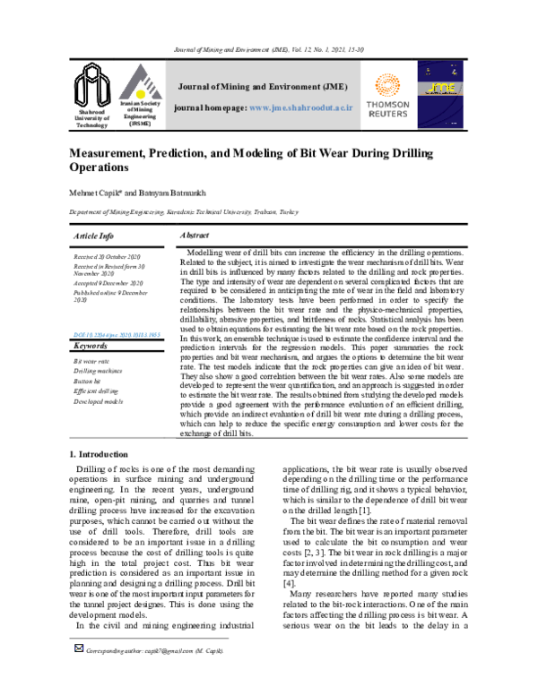 (PDF) Measurement, Prediction, and Modeling of Bit Wear During Drilling ...