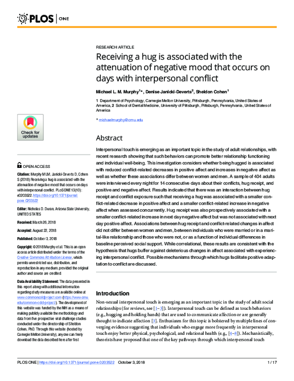 (PDF) Receiving a hug is associated with the attenuation of negative ...