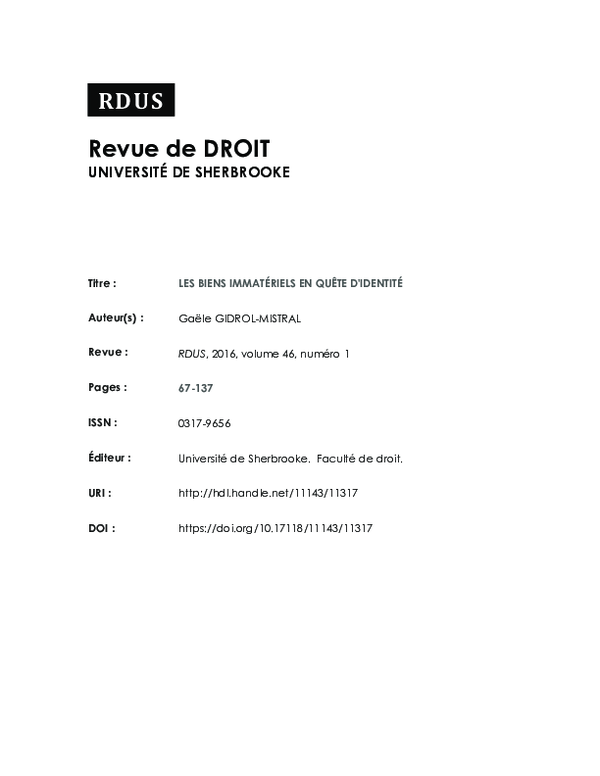 (PDF) Les biens immatériels en quête d’identité