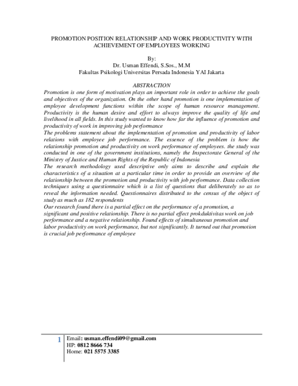 (PDF) Promotion Position Relationship And Work Productivity With ...