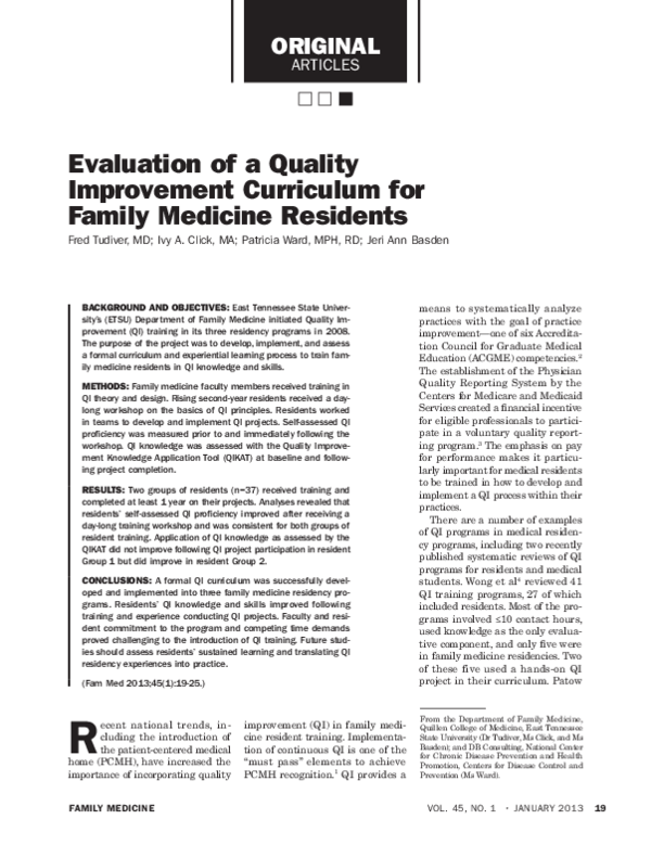 (PDF) Evaluation of a quality improvement curriculum for family ...