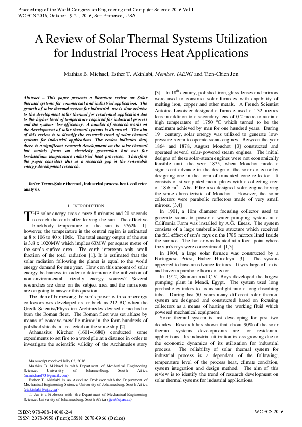(PDF) A Review of Solar Thermal Systems Utilization for Industrial ...
