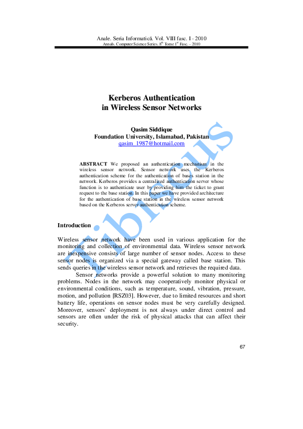 (PDF) Kerberos Authentication in Wireless Sensor Networks
