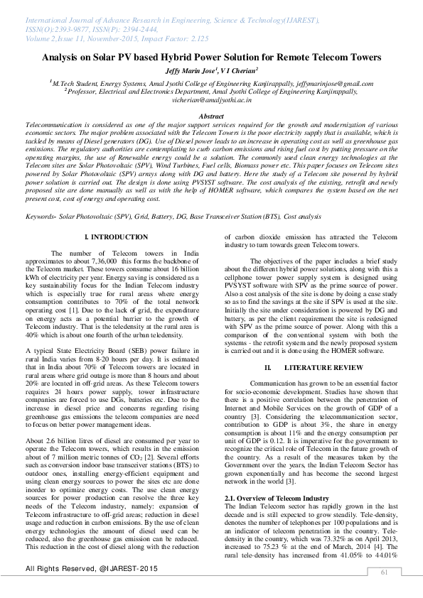 (PDF) Analysis on Solar PV based Hybrid Power Solution for Remote ...