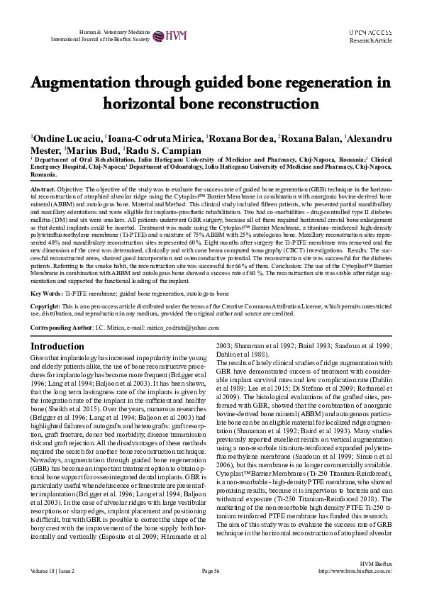 (PDF) Augmentation through guided bone regeneration in horizontal bone ...