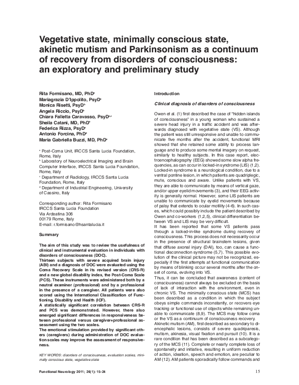 (PDF) Vegetative state, minimally conscious state, akinetic mutism and ...