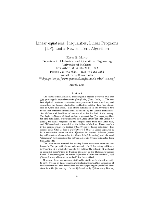 (PDF) Linear Equations, Inequalities, Linear Programs, and a New Efficient Algorithm