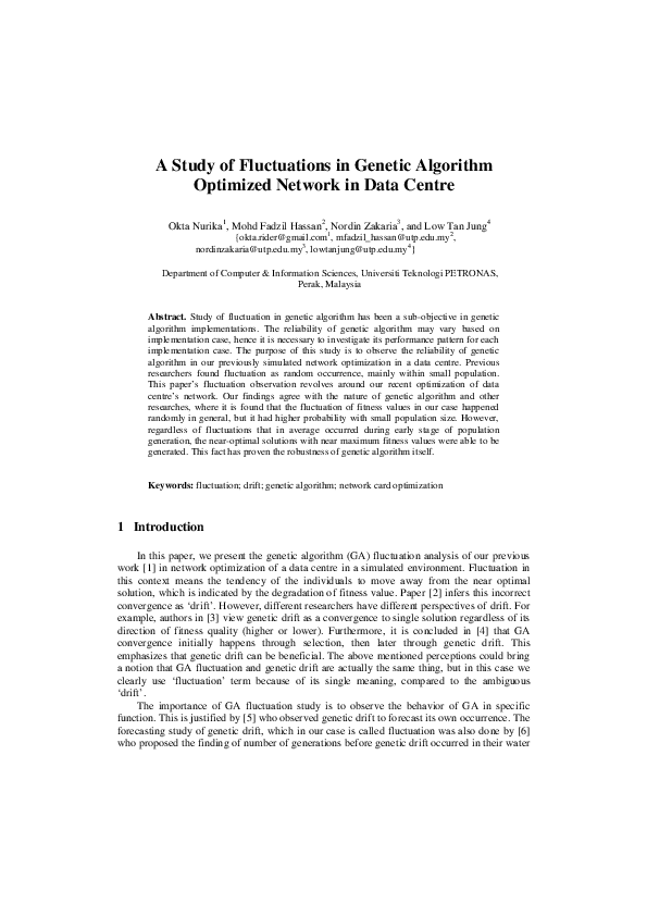 (PDF) A Study of Fluctuations in Genetic Algorithm Optimized Network in Data Centre