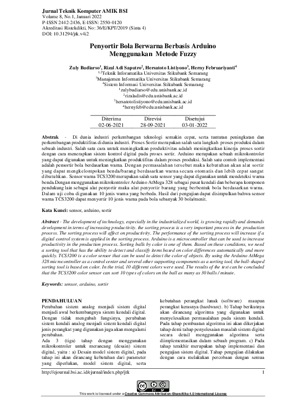 (PDF) Penyortir Bola Berwarna Berbasis Arduino Menggunakan Metode Fuzzy