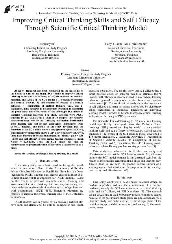 (PDF) Improving Critical Thinking Skills and Self Efficacy Through Scientific Critical Thinking ...