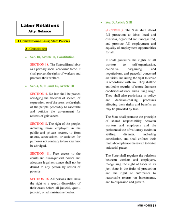 (PDF) Notes on Labor Relations