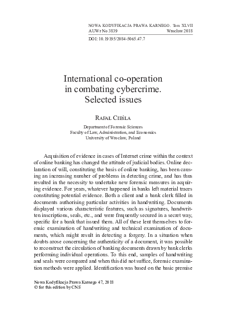 (PDF) International co-operation in combating cybercrime. Selected issues
