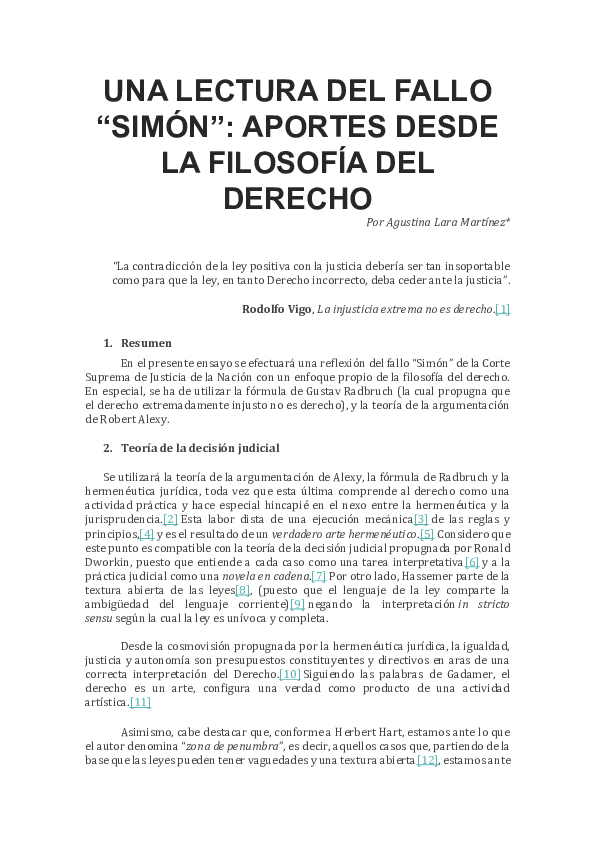 (PDF) Una lectura del fallo "Simón": Aportes desde la filosofía del derecho