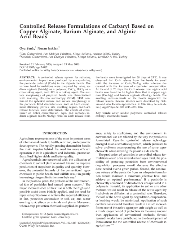 (PDF) Controlled release formulations of carbaryl based on copper ...