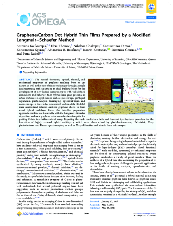Pdf Graphene Carbon Dot Hybrid Thin Films Prepared By A Modified