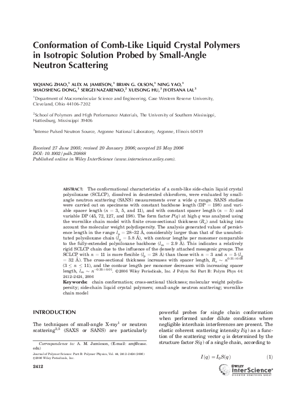 (PDF) Conformation of comb‐like liquid crystal polymers in isotropic ...