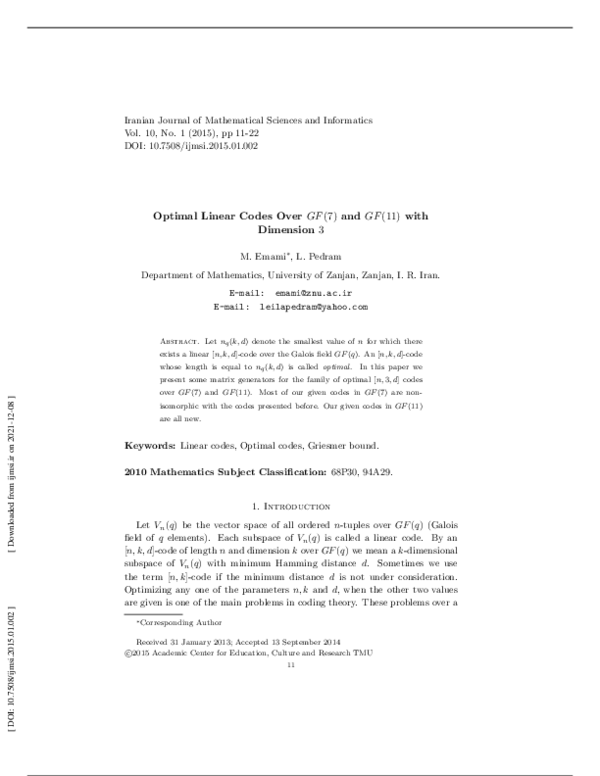 (PDF) Optimal linear codes of dimension 4 over GF (5)