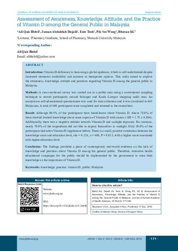 (PDF) Assessment of Awareness, Knowledge, Attitude, and the Practice of ...