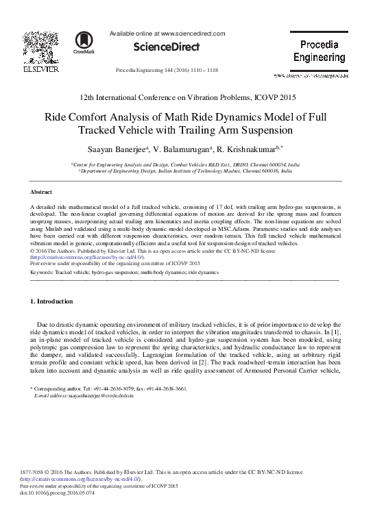 (PDF) Ride Comfort Analysis of Math Ride Dynamics Model of Full Tracked ...