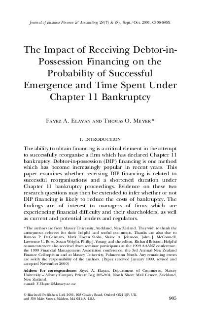 (PDF) The Impact of Receiving Debtor-in-Possession Financing on the ...