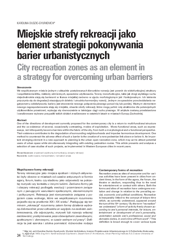(PDF) Miejskie strefy rekreacji jako element strategii pokonywania barier urbanistycznych ...