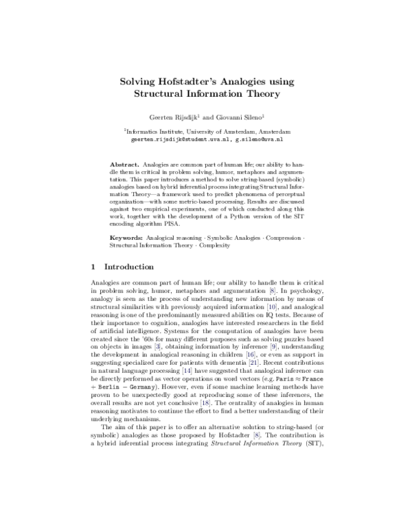 (PDF) Solving Hofstadter’s Analogies Using Structural Information Theory