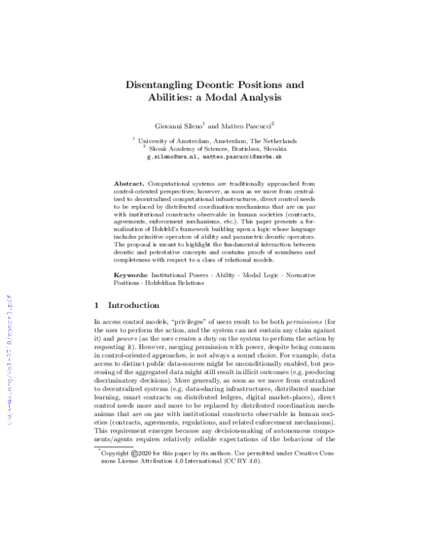 (PDF) Disentangling Deontic Positions and Abilities: a Modal Analysis
