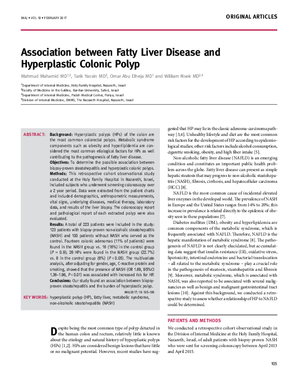 (PDF) Association between Fatty Liver Disease and Hyperplastic Colonic ...
