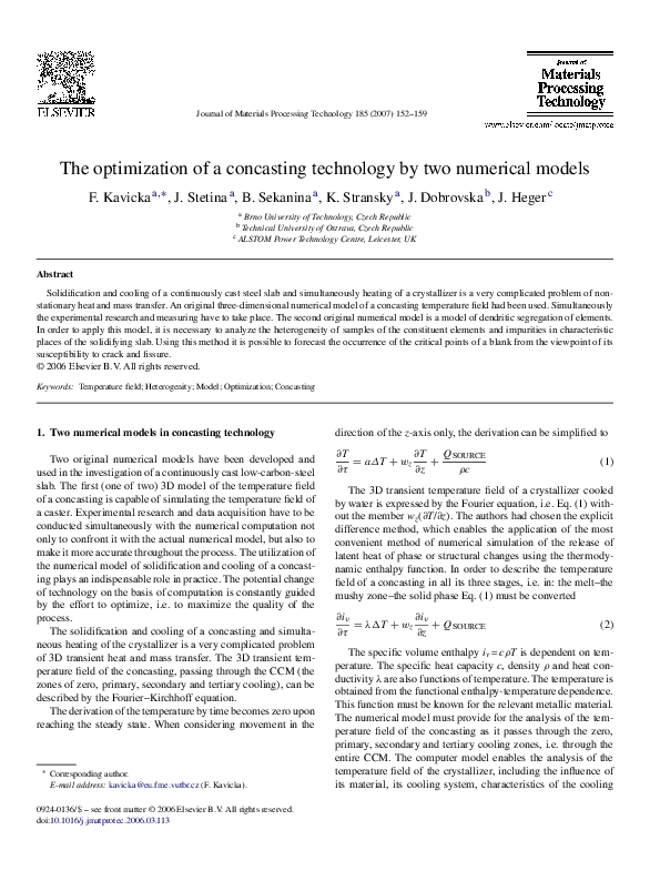 (PDF) The optimization of a concasting technology by two numerical models