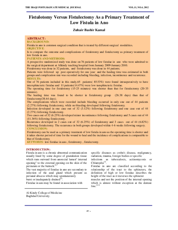 (PDF) Fistulotomy Versus Fistulectomy As a Primary Treatment of Low ...