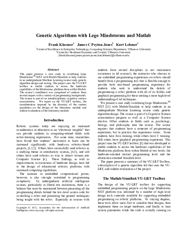 (PDF) Genetic Algorithms with Lego Mindstorms and Matlab