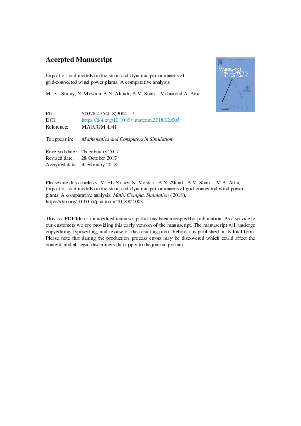 Pdf Impact Of Load Models On The Static And Dynamic Performances Of Grid Connected Wind Power