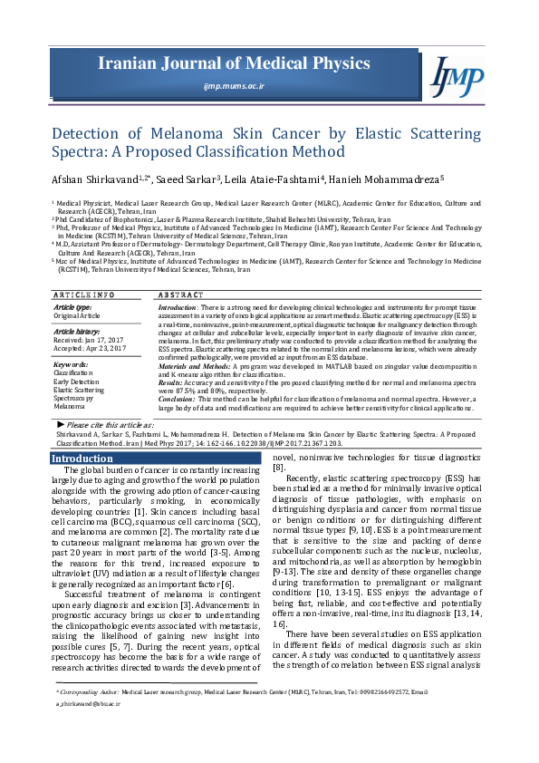 (PDF) Detection of Melanoma Skin Cancer by Elastic Scattering Spectra ...