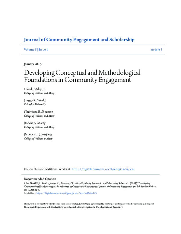 (PDF) Developing Conceptual and Methodological Foundations in Community Engagement