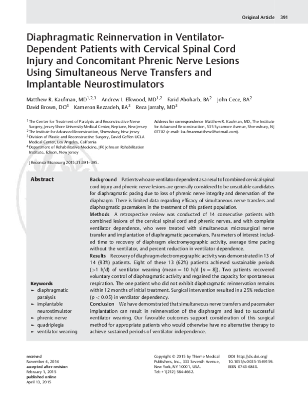 (PDF) Diaphragmatic Reinnervation in Ventilator-Dependent Patients with ...