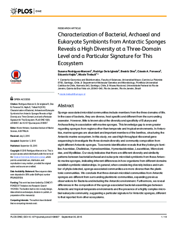 (PDF) Characterization of Bacterial, Archaeal and Eukaryote Symbionts from Antarctic Sponges ...