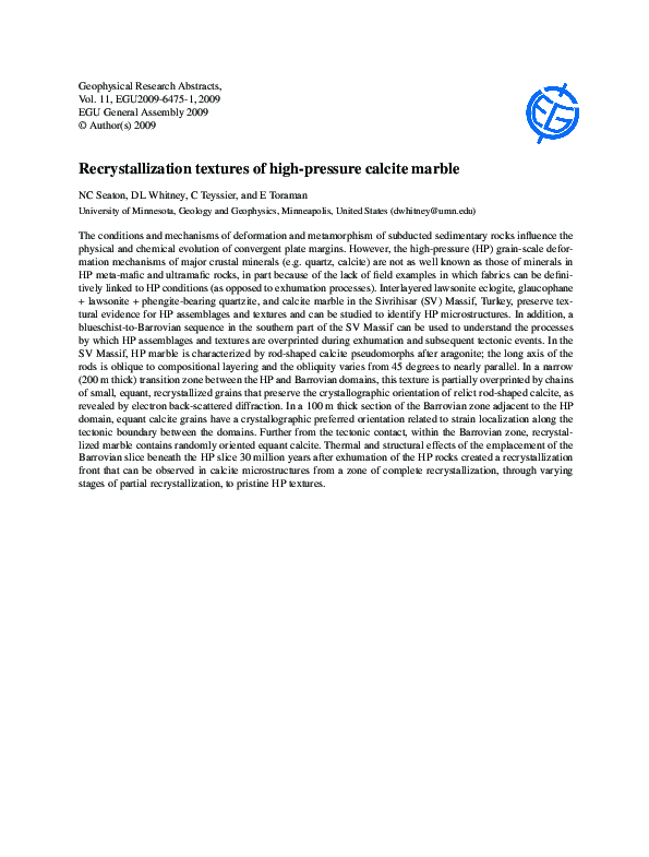 (PDF) Recrystallization textures of high-pressure calcite marble