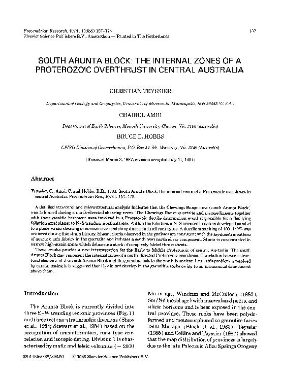 (PDF) South Arunta Block: the internal zones of a Proterozoic ...